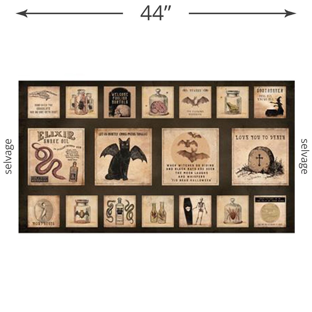 Gothic Halloween Blocks Panel in Black (y4438-3) | Gothic Halloween ...