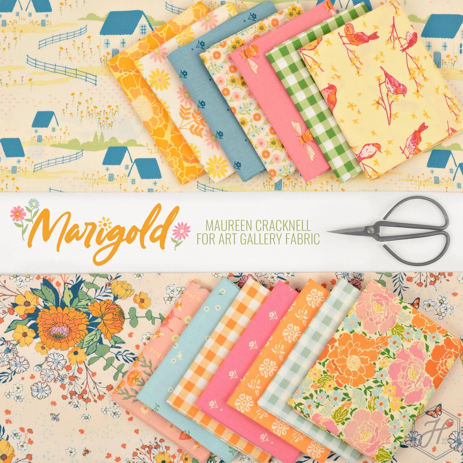 Front Yard Marigolds Linen in Cream (mrgl55314) | Marigold | Maureen ...