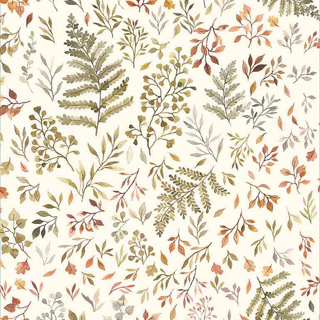 Autumn Ferns and Leaves in Cream (stella-dns1906 Cream) | Little Fawn ...