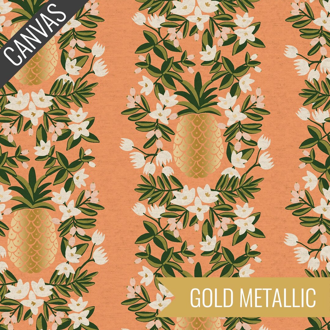 Pineapple Stripe Canvas in Peach Metallic Unbleached (rp302-ph6cm ...