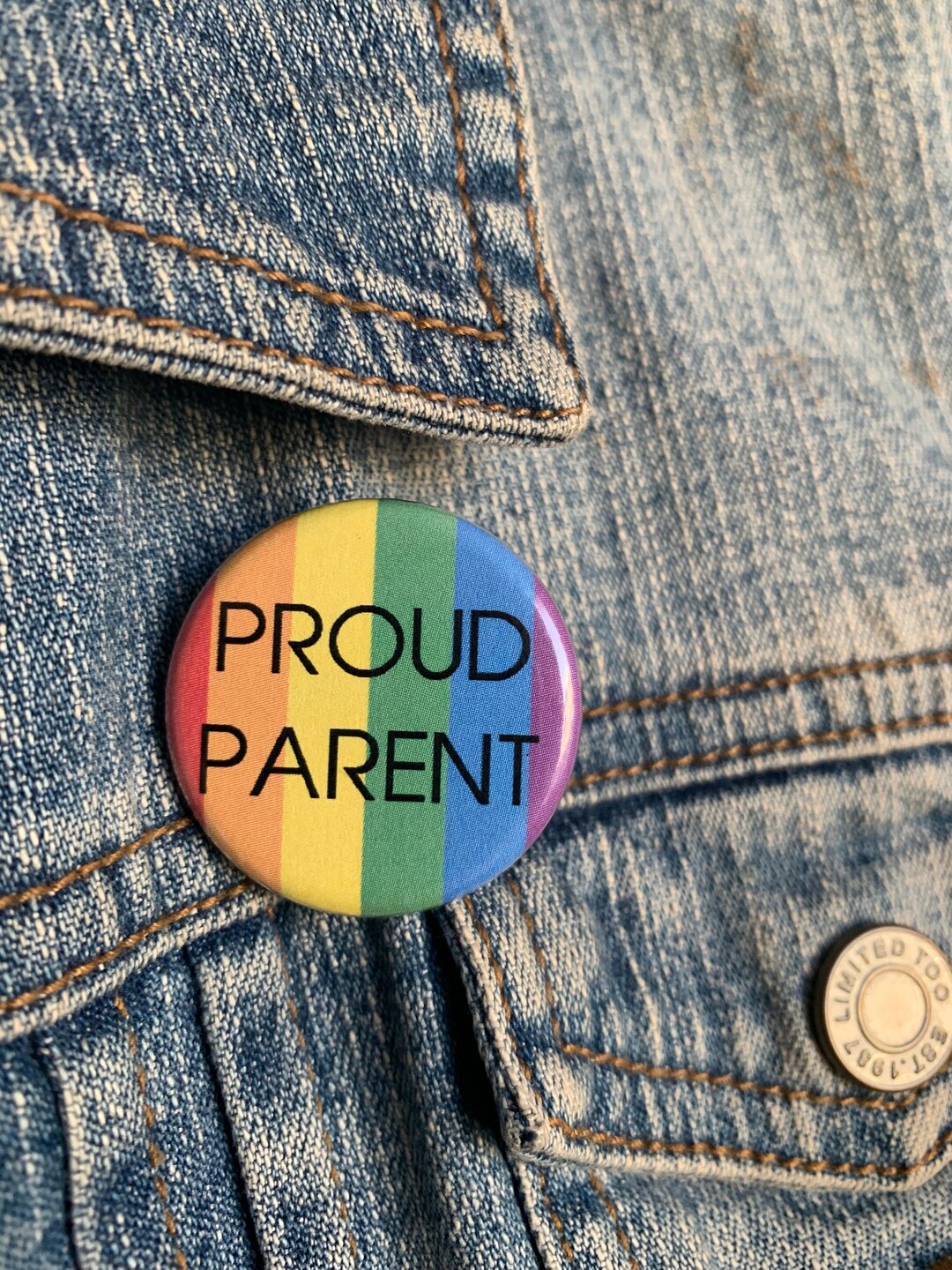 Proud Parent, Proud Mom, Proud Dad Buttons, LGBTQ+ Rainbow 1.25 in and ...