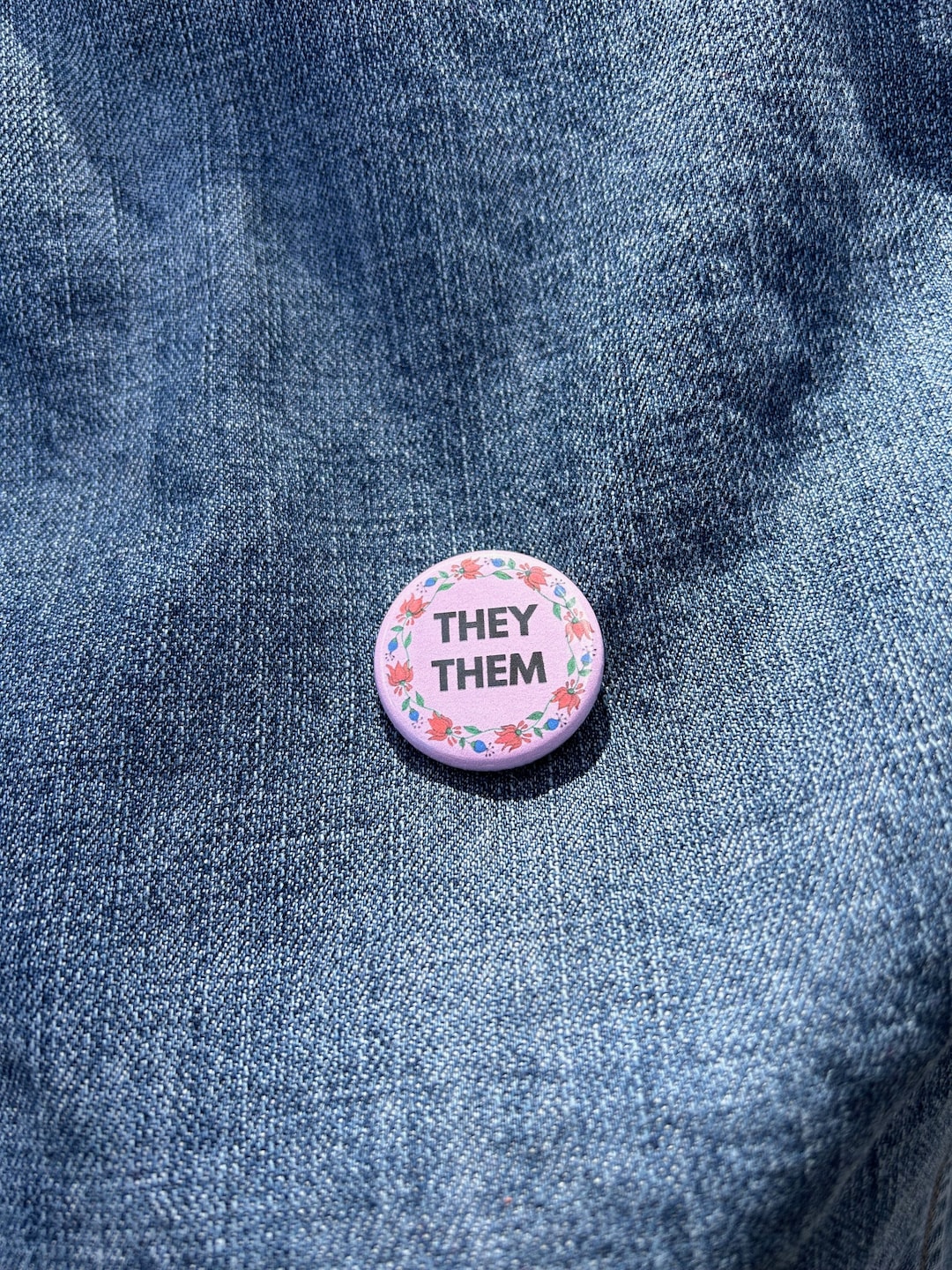 Pink Floral, He/him, She/her, They/them Custom Pronouns Pinback Button ...
