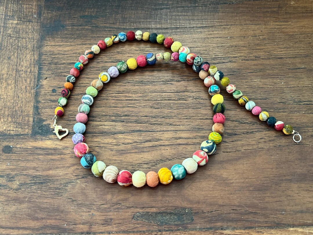 Graduated Colourful Upcycled Kantha Fabric Bead Necklace - Etsy