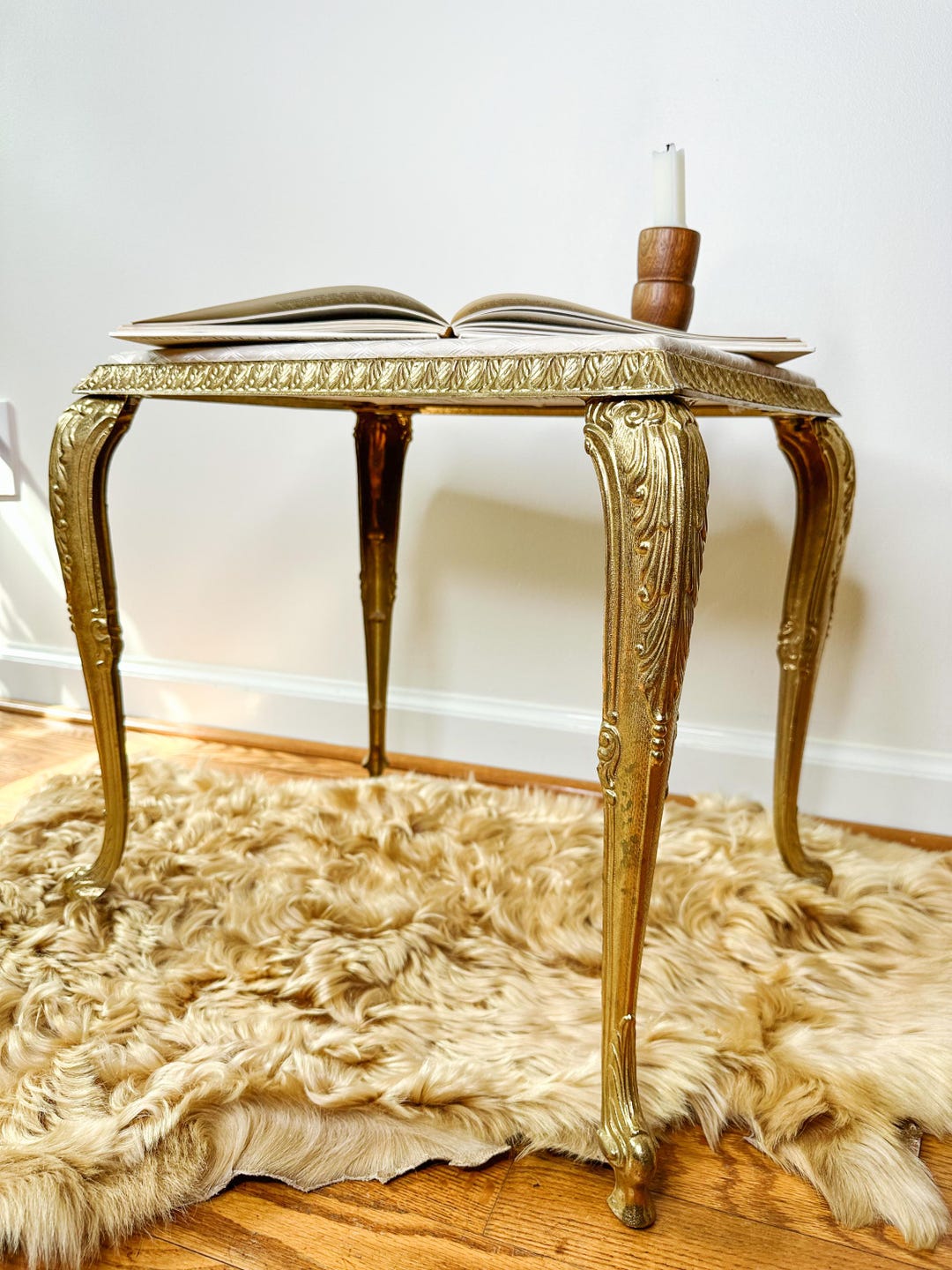 Vintage Italian Brass Vanity Stool/brass Upholstered Stool/vintage ...