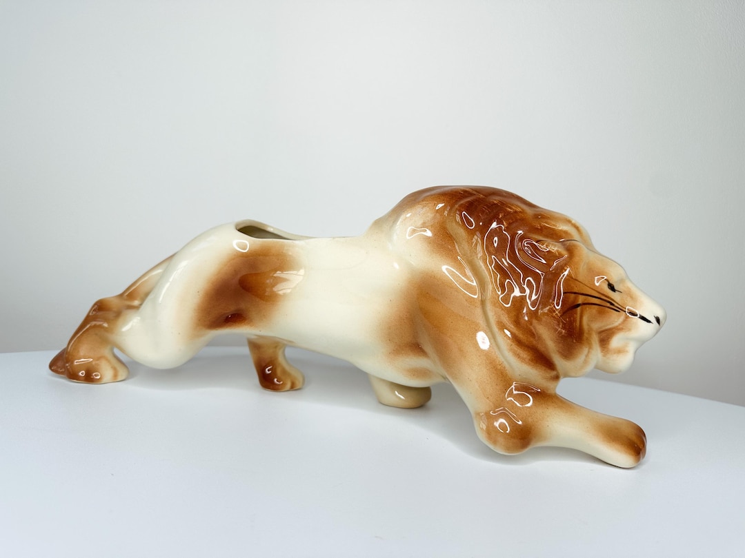 Vintage Midcentury Ceramic Lion Planter/mcm Ceramic Planter/vintage ...