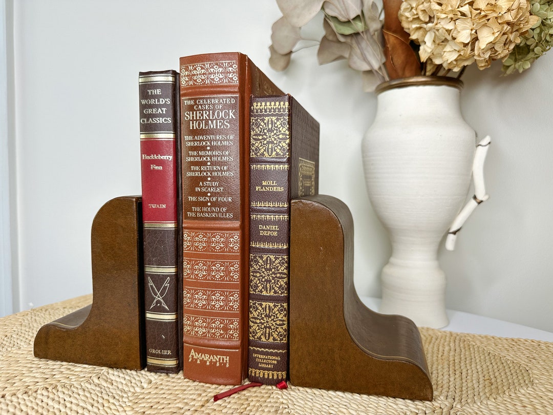 Vintage Leather Wrapped Bookends/brown Leather Bookends/vintage Office ...