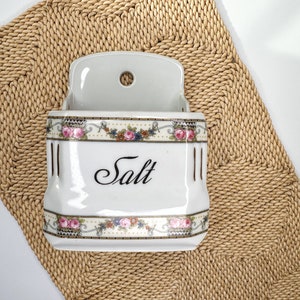 Vintage Porcelain Salt Box/wall Hanging Salt Box/vintage Kitchen Crock ...