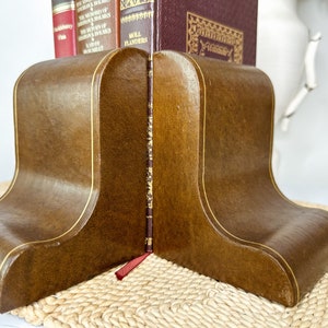 Vintage Leather Wrapped Bookends/brown Leather Bookends/vintage Office ...
