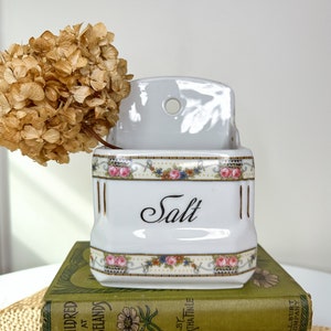 Vintage Porcelain Salt Box/wall Hanging Salt Box/vintage Kitchen Crock ...