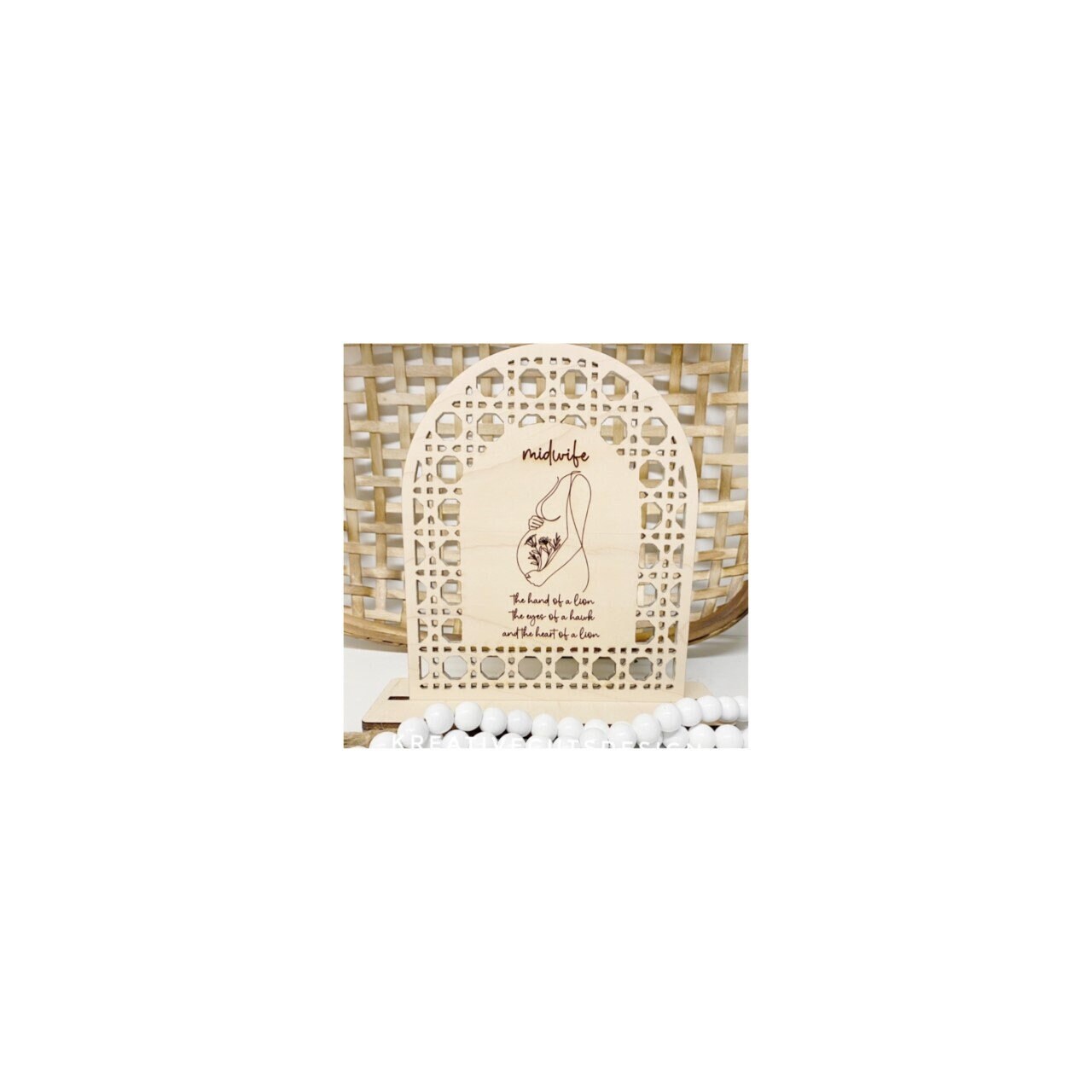 Rattan, Caning Boho Frame Shelf Sitter-line Art Pregnant Mother and ...