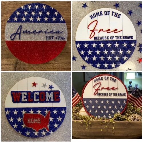 Patriotic Welcome Round Sign July 4th Door Decor SVG Stars - Etsy