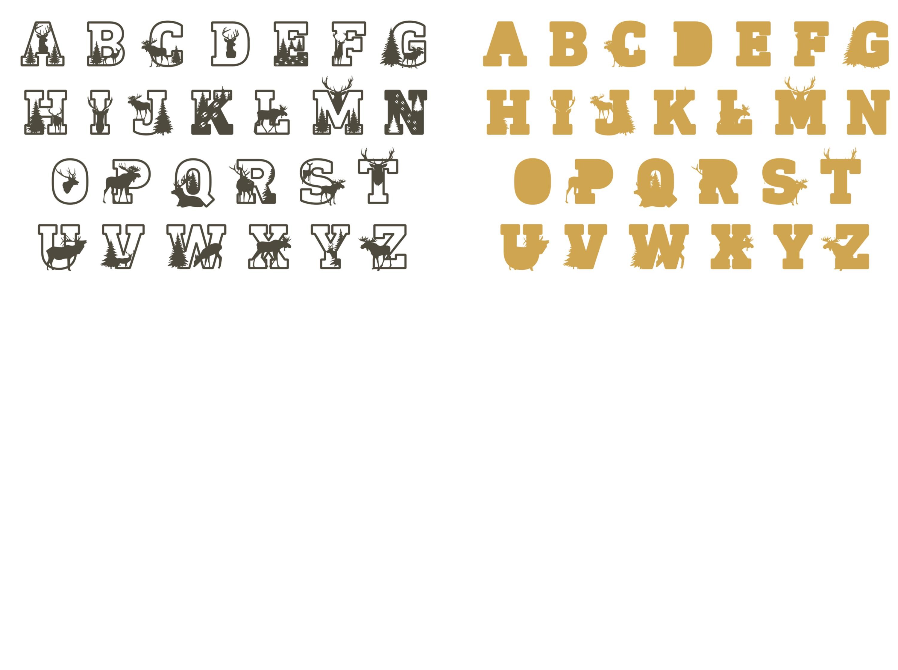 Moose, Deer, Hunting Tree A-Z Alphabet Font Svg Wildlife Digital ...