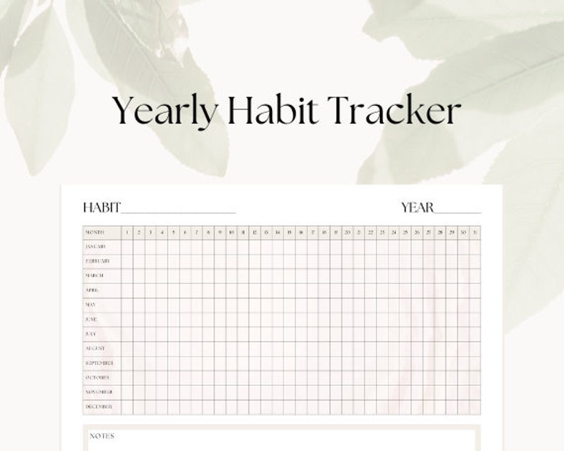 Yearly Habit Tracker Productivity Tracker Template - Etsy