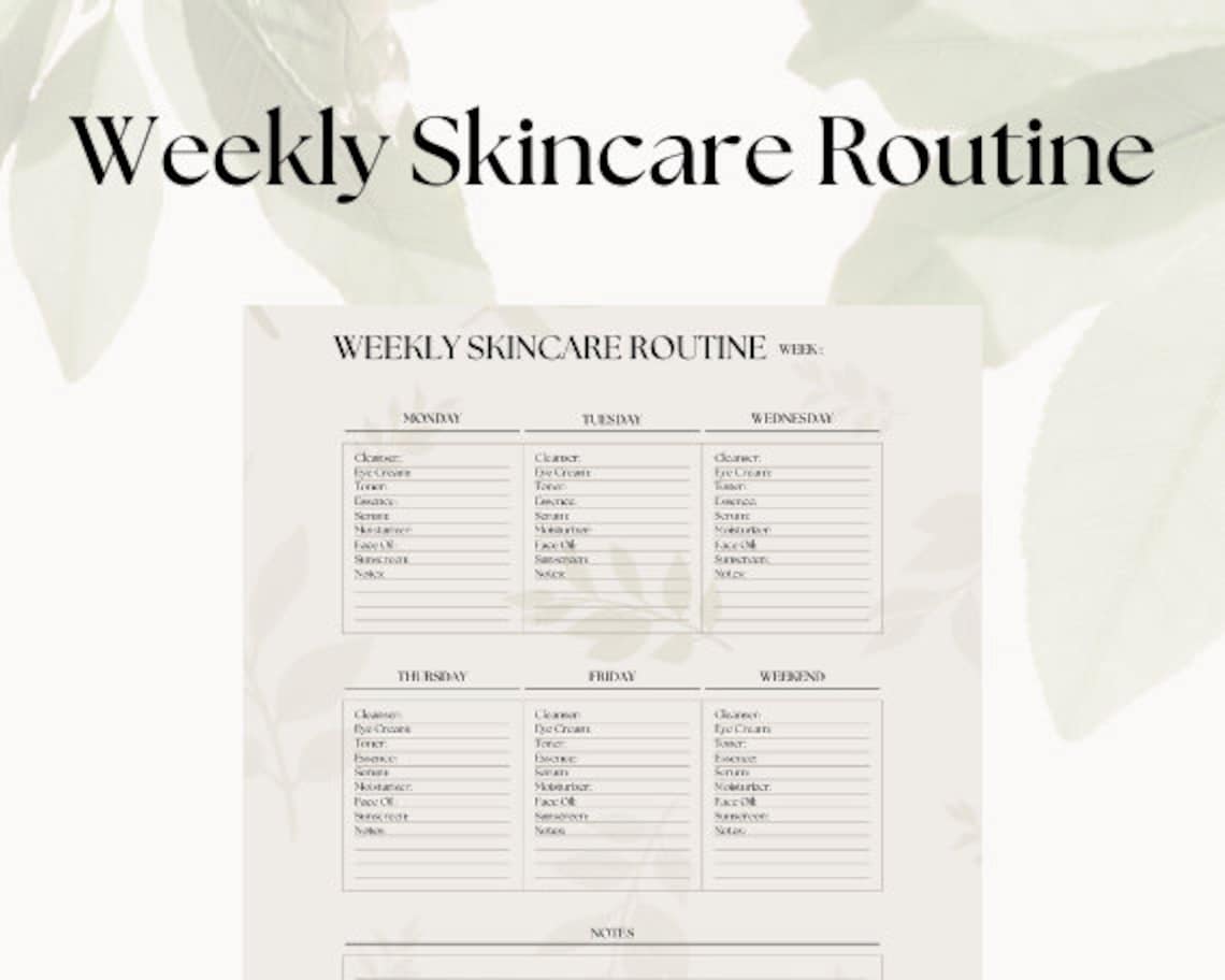 Weekly Skincare Routine Template | Self Care Planner | Beauty Journal ...