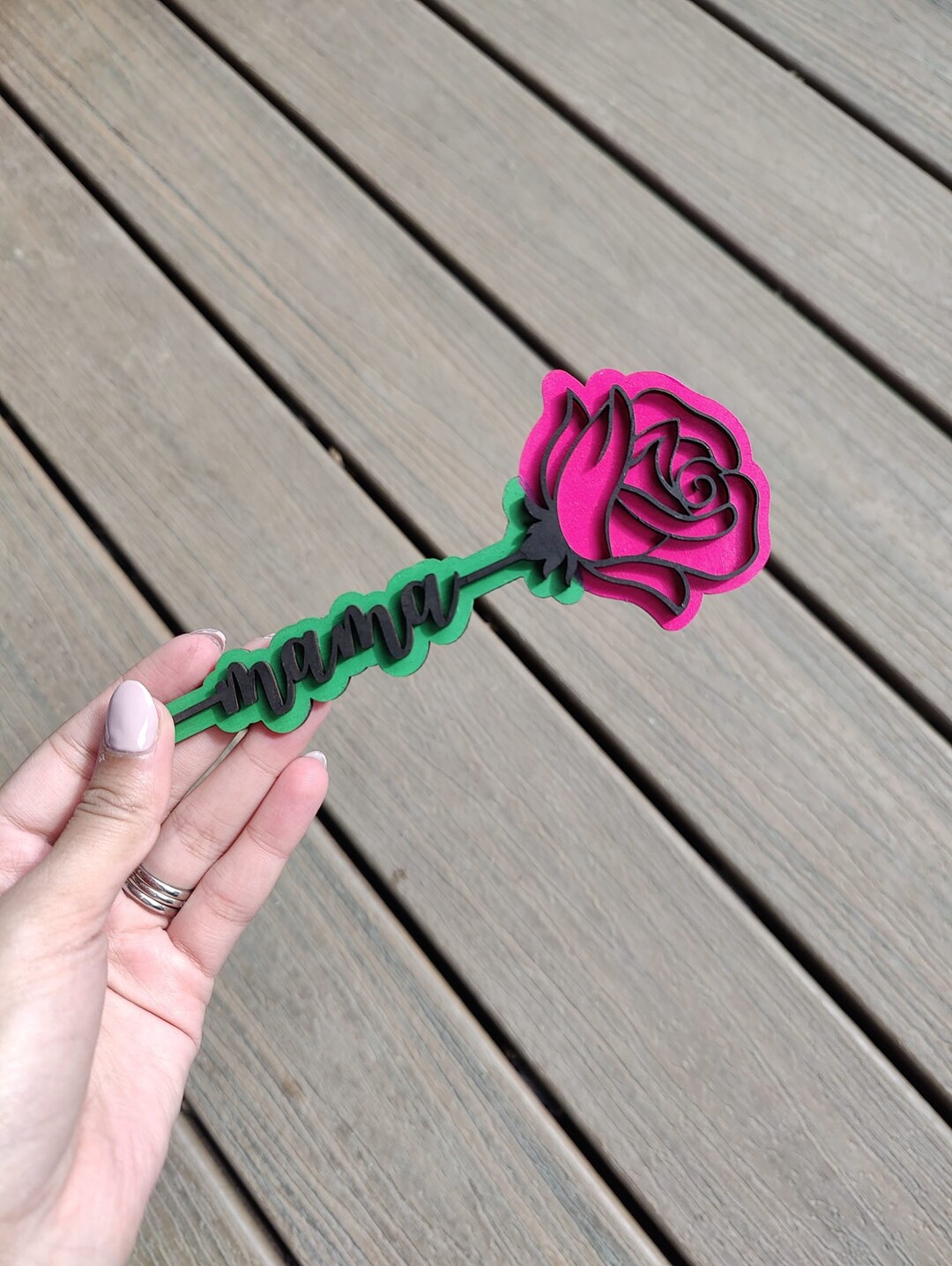 3D Custom Painted Wooden Rose; Mama Rose for Mother's Day; Personalized ...