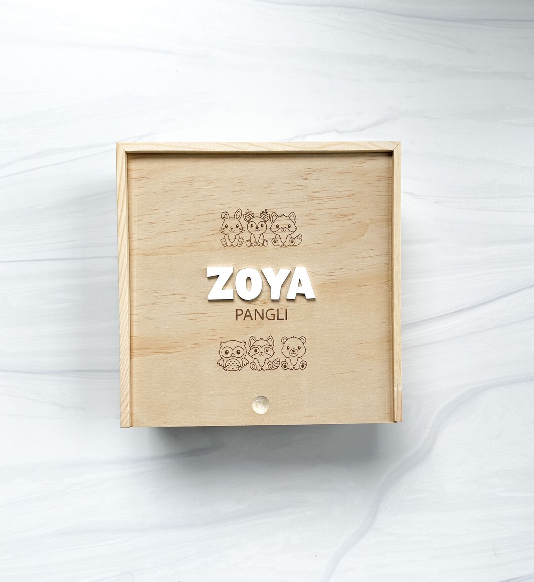 Woodland Animal Wooden Keepsake Box; Custom Memory Box With Sliding Lid ...