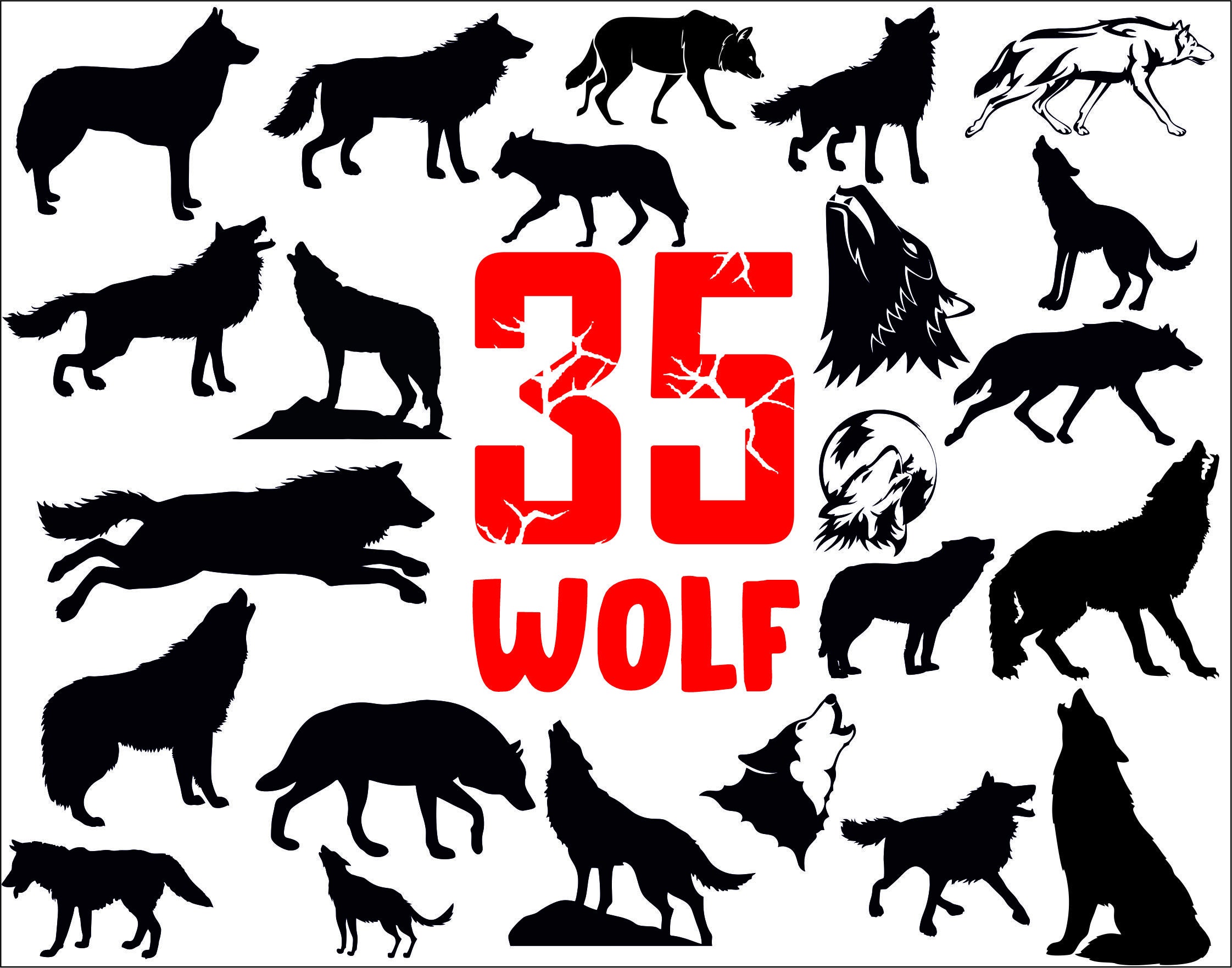 Wolf Clipart Vector Red