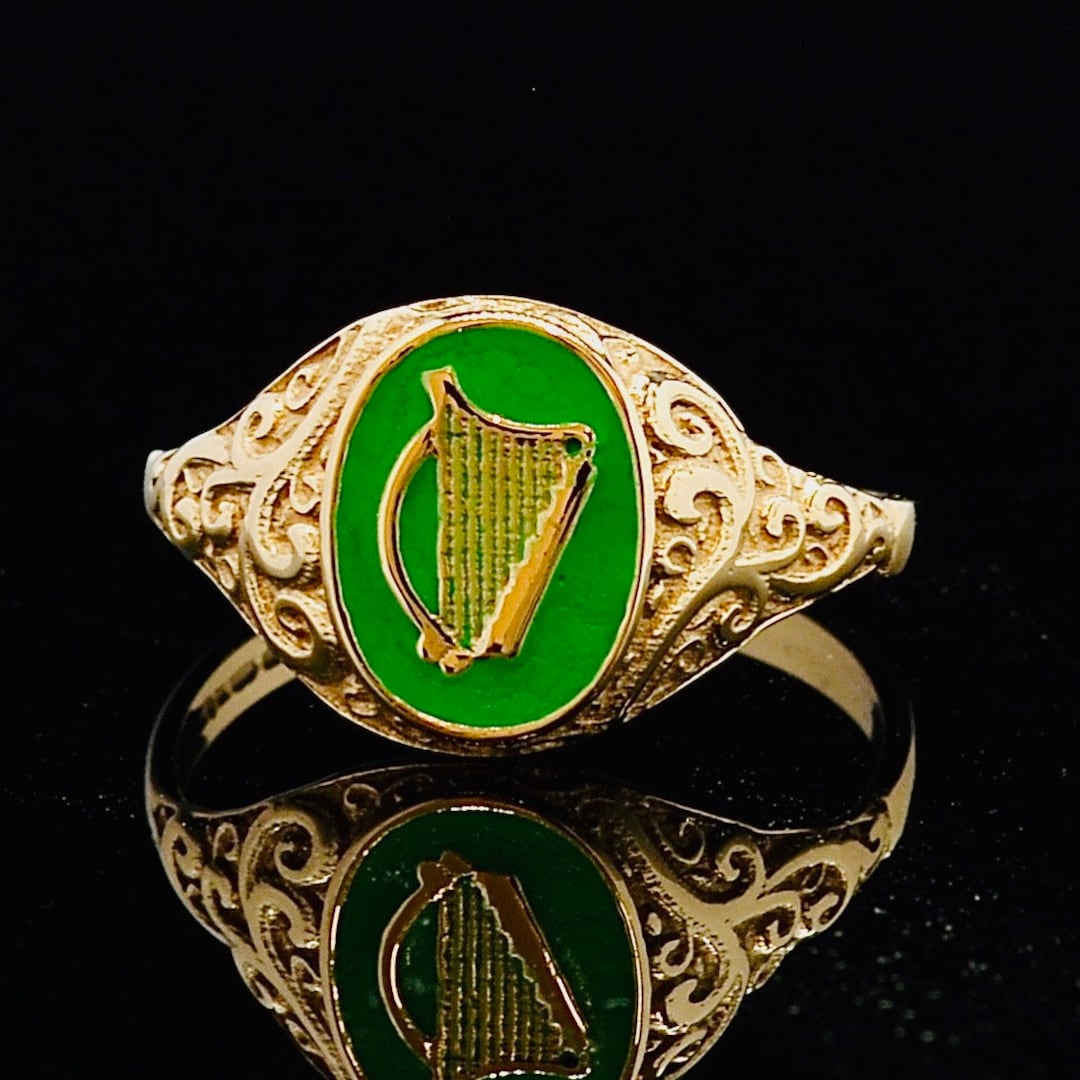 Vintage Irish Harp Green Enamel 9ct Yellow Gold Signet Ring - Etsy