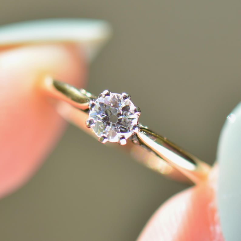 Antique Old Mine Cut Diamond 18ct Yellow Gold Solitaire Engagement Ring ...