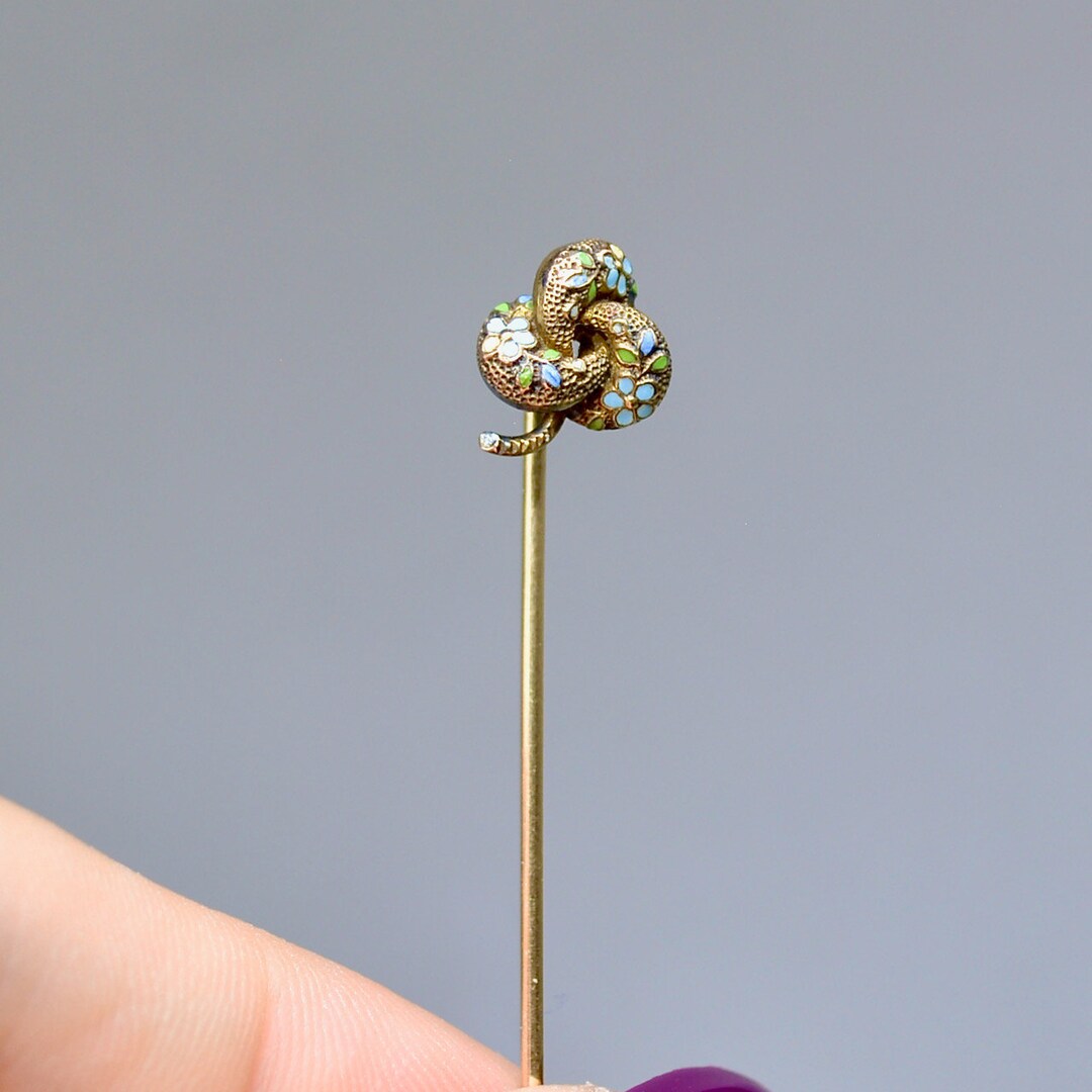 Victorian 10CT Yellow Gold Blue & Green Enamel Knot Stick - Etsy