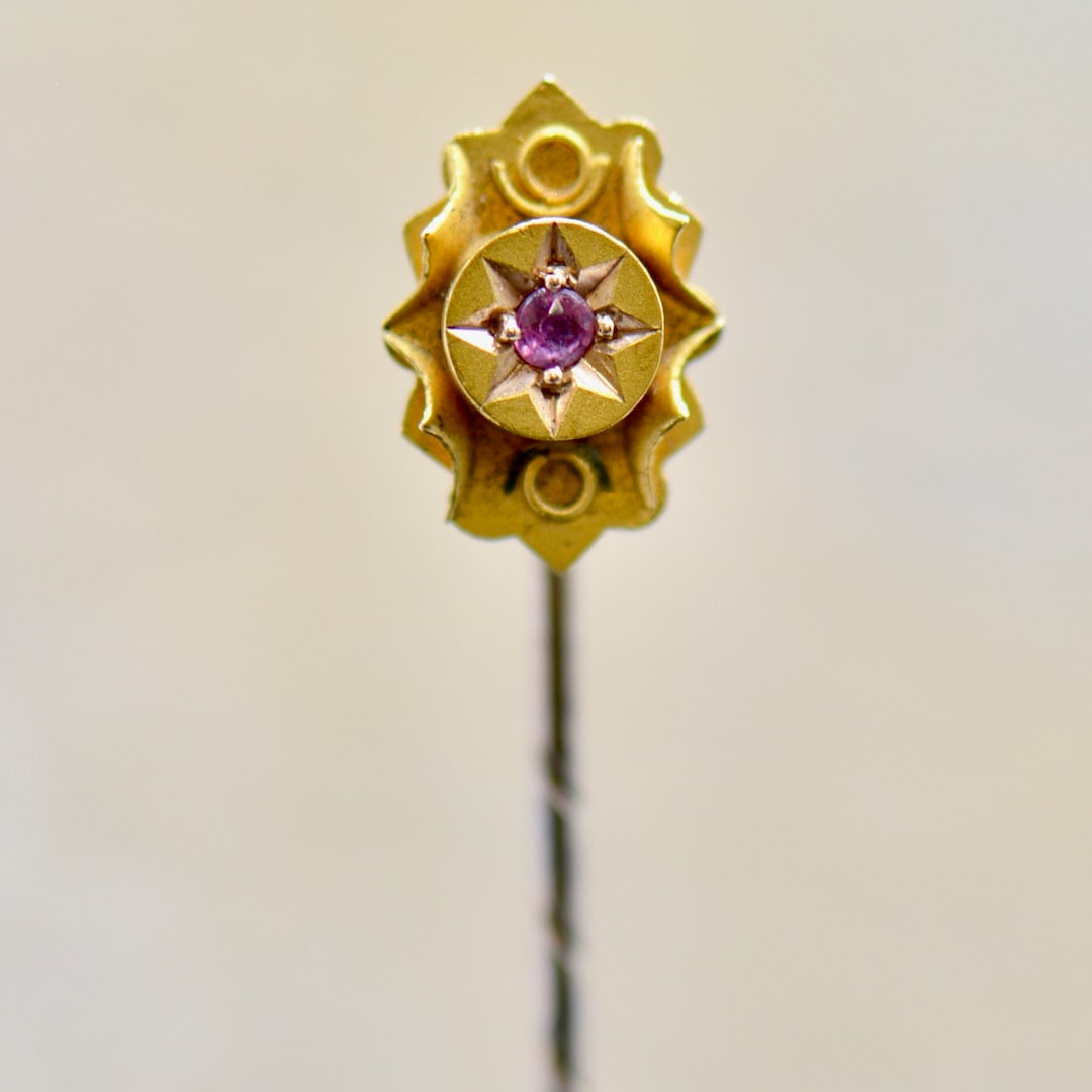 Victorian 15CT Yellow Gold Ruby Stick Pin / Hat Pin / Lapel Pin ...
