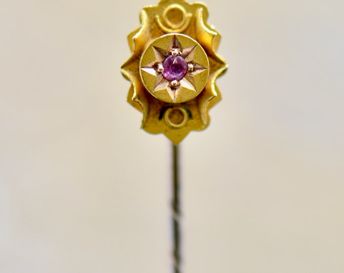 Victorian 15CT Yellow Gold Ruby Stick Pin / Hat Pin / Lapel Pin ...