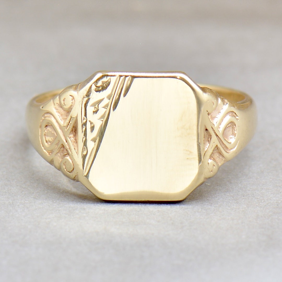 Vintage 1970s 9ct Yellow Gold Mens Engraved Signet Ring (can Engrave ...