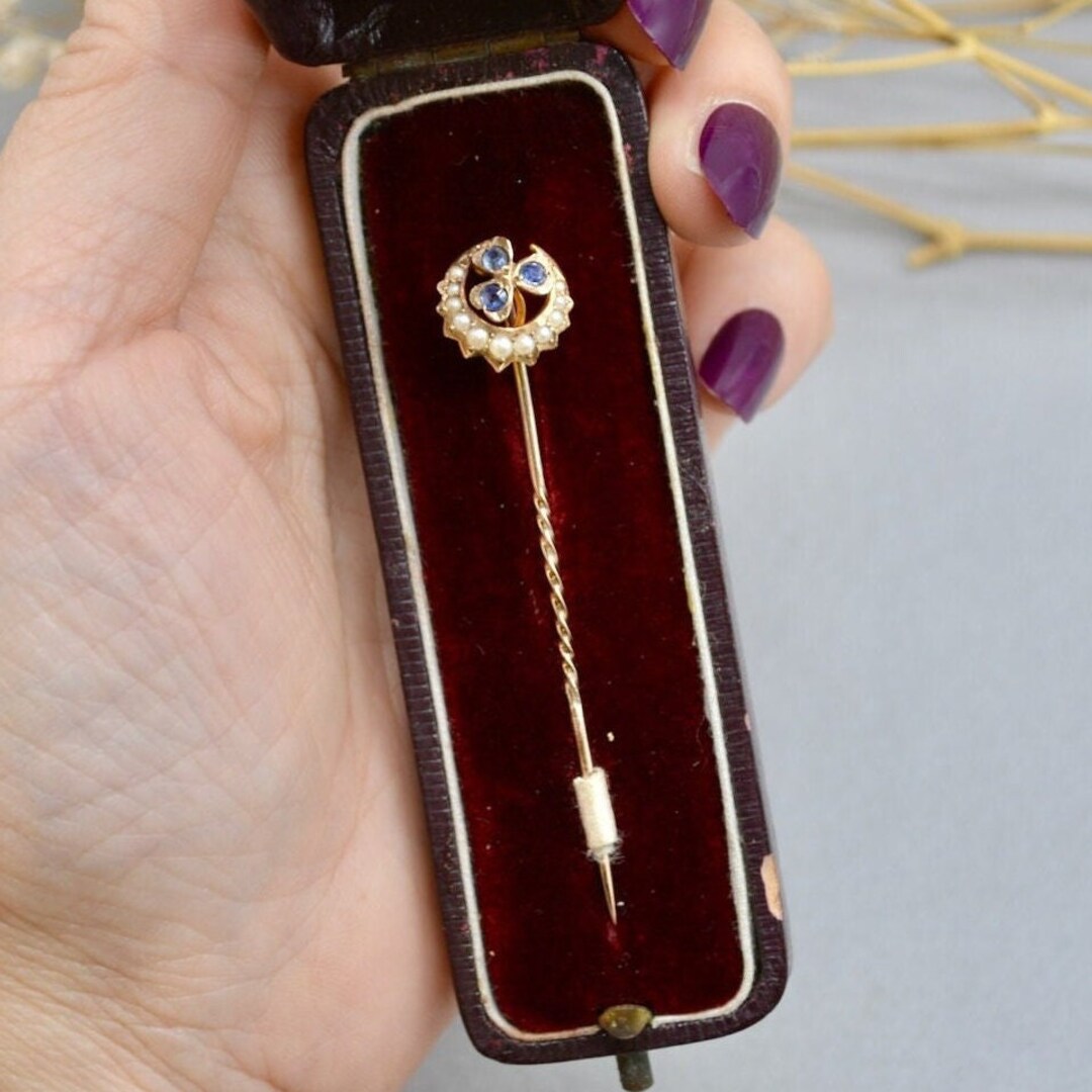 Edwardian Sapphire and Seed Pearl Crescent Infinity Knot 18ct & 14ct ...