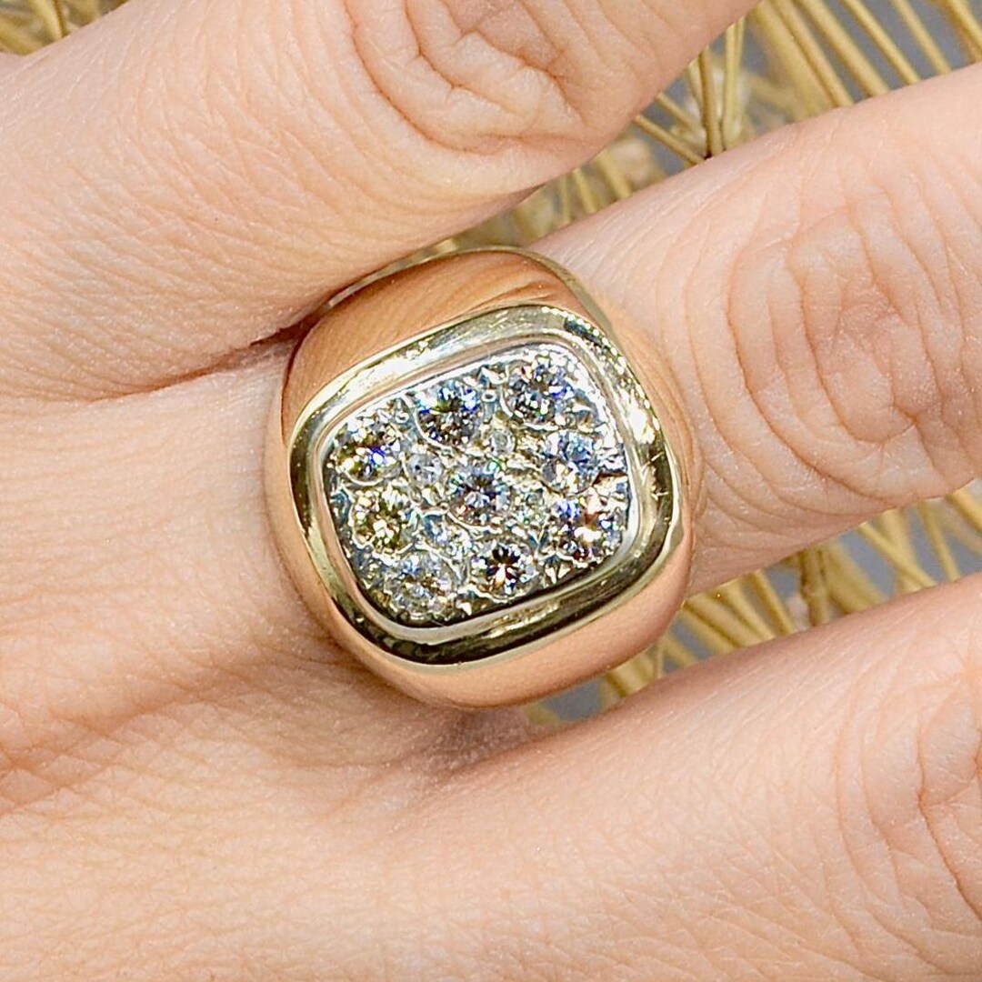 Vintage 1970s Chunky & Hefty Men’s Diamond Signet Ring 9ct Yellow Gold ...