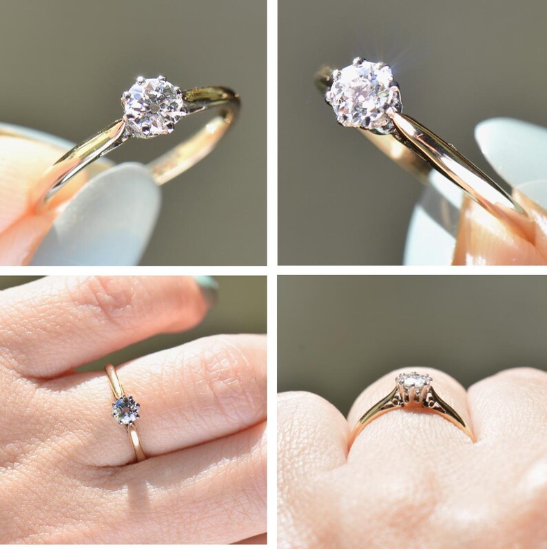 Antique Old Mine Cut Diamond 18ct Yellow Gold Solitaire Engagement Ring ...