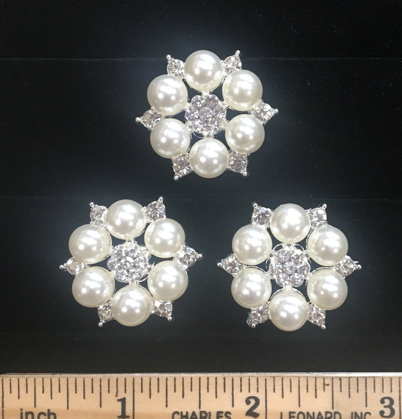 Rhinestone Pearl Flat Back Buttons Embellishments ~ 1 Inch ~ Craft ...