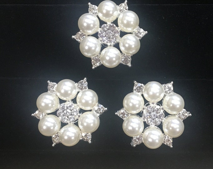 3 Flat Back Rhinestone Button Embellishment With Rhinestone and Pearl ...