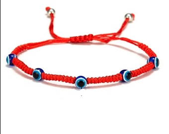 Evil Eye Red String Kabbalah Bracelet Goldtone Bead Good Luck Charm ...