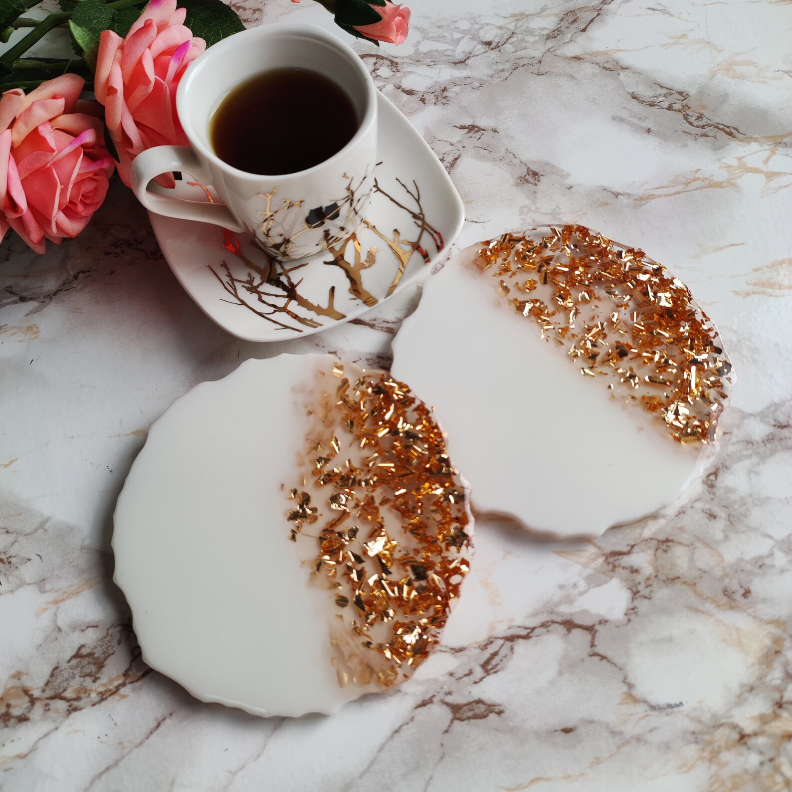 Black and Gold Resin Coasters Modern Coasters Epoxy Coasters - Etsy