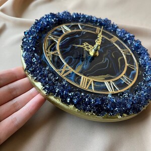 Blue Epoxy Resin Modern Wall Clock Aesthetic Room Decor Geode - Etsy