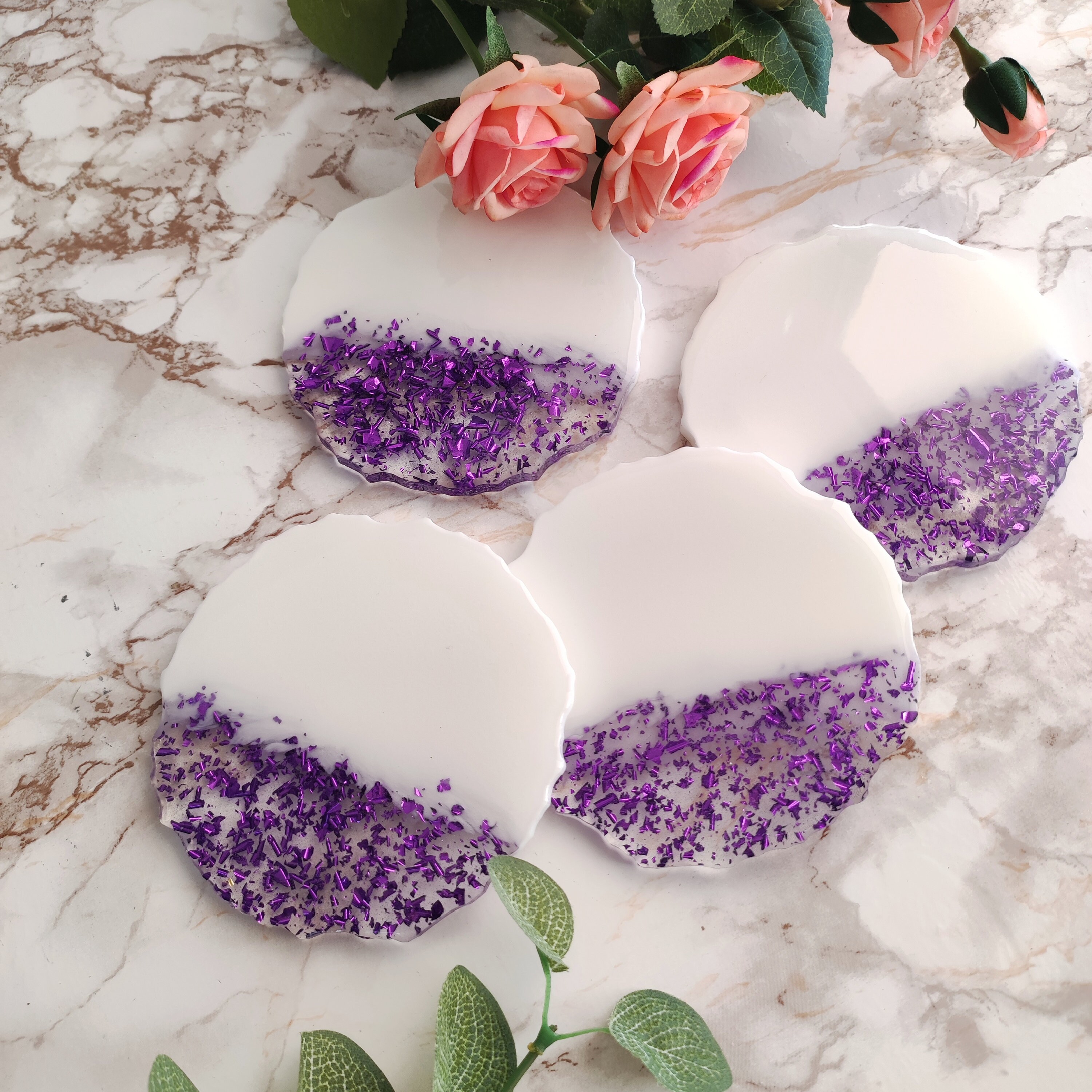 Handmade White and Gold Epoxy Resin Coasters Set: Coffee Cup Coater ...