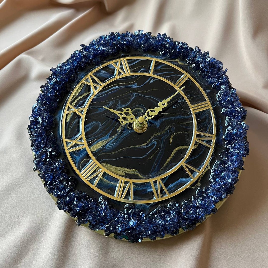 Blue Epoxy Resin Modern Wall Clock Aesthetic Room Decor Geode - Etsy