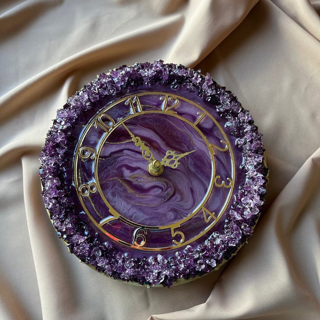 Amethyst Color Epoxy Resin Wall Clock Eclectic Home Decor, Purple ...