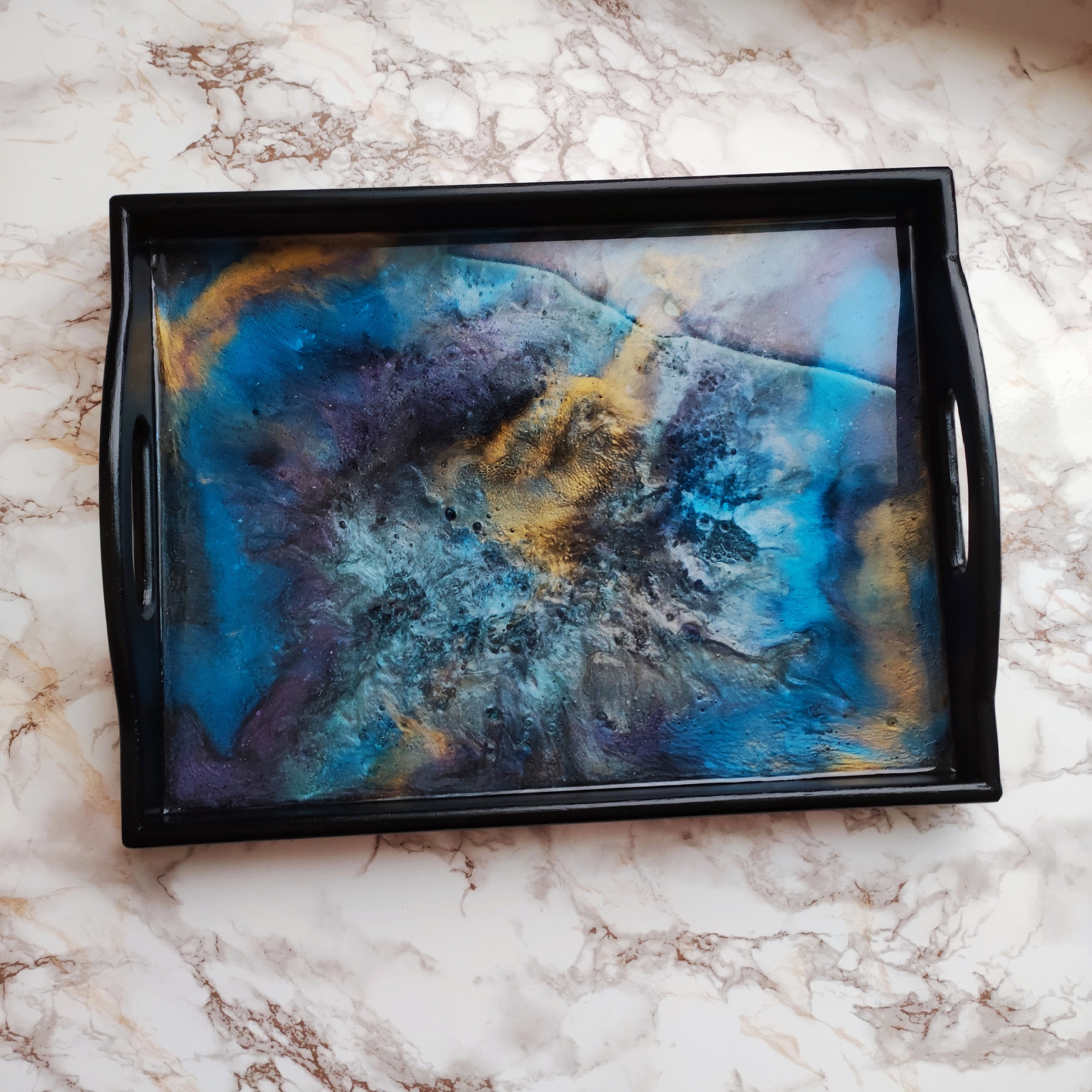 Resin Tray With Handles Wood and Resin Serving Tray Coffee | Etsy