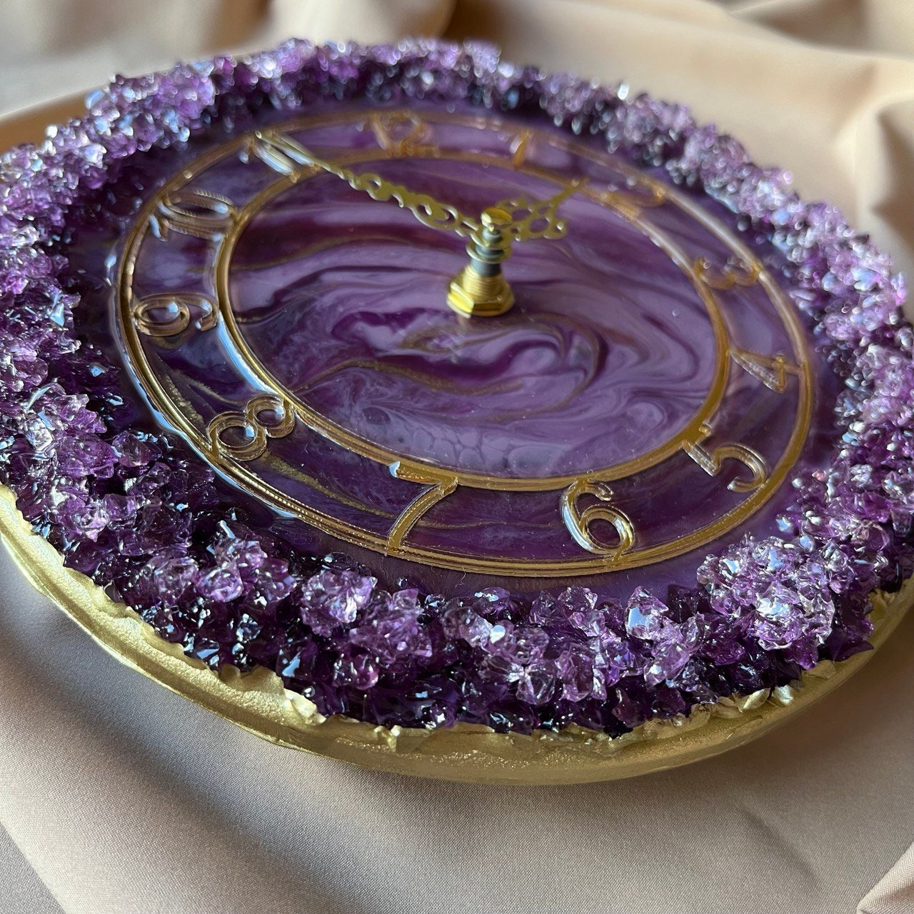 Amethyst Geode Resin Wall Clock: Handmade Purple Home Decor - Etsy