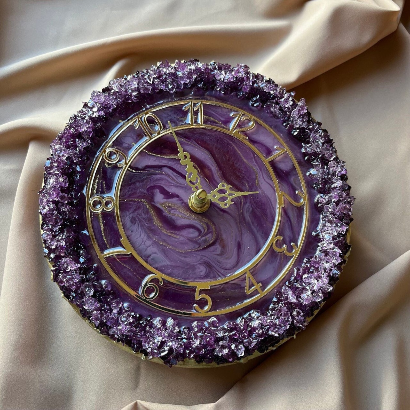 Amethyst Geode Resin Wall Clock: Handmade Purple Home Decor - Etsy