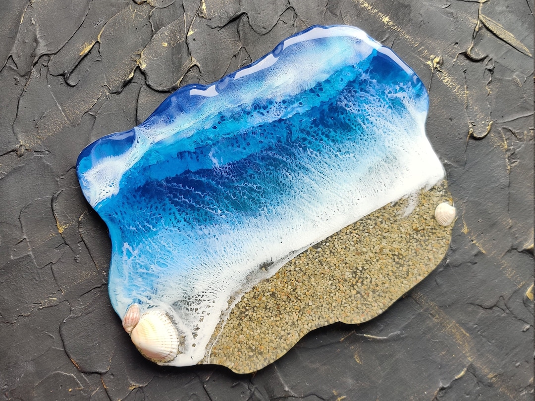 Handmade Navy Blue Resin Tray: Beachy Ocean Art Perfume Tray Vanity ...