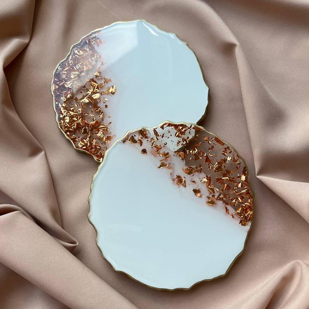 Handmade White and Gold Resin Coaster: Coffee Cup Coaters Set, Kitchen ...