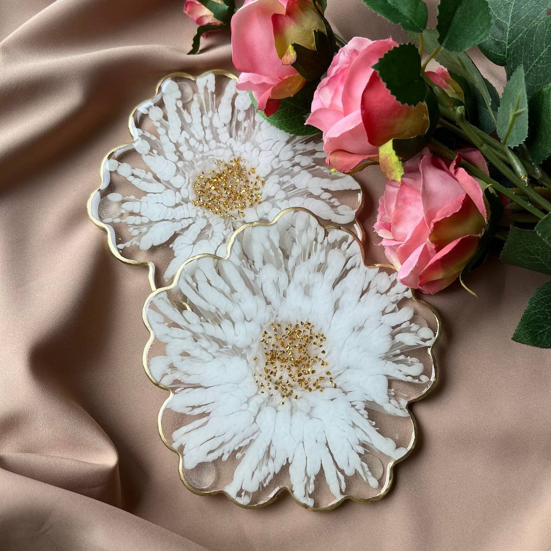 Epoxy Resin Flower Coasters Set Handmade Housewarming Gift, Kitchen ...