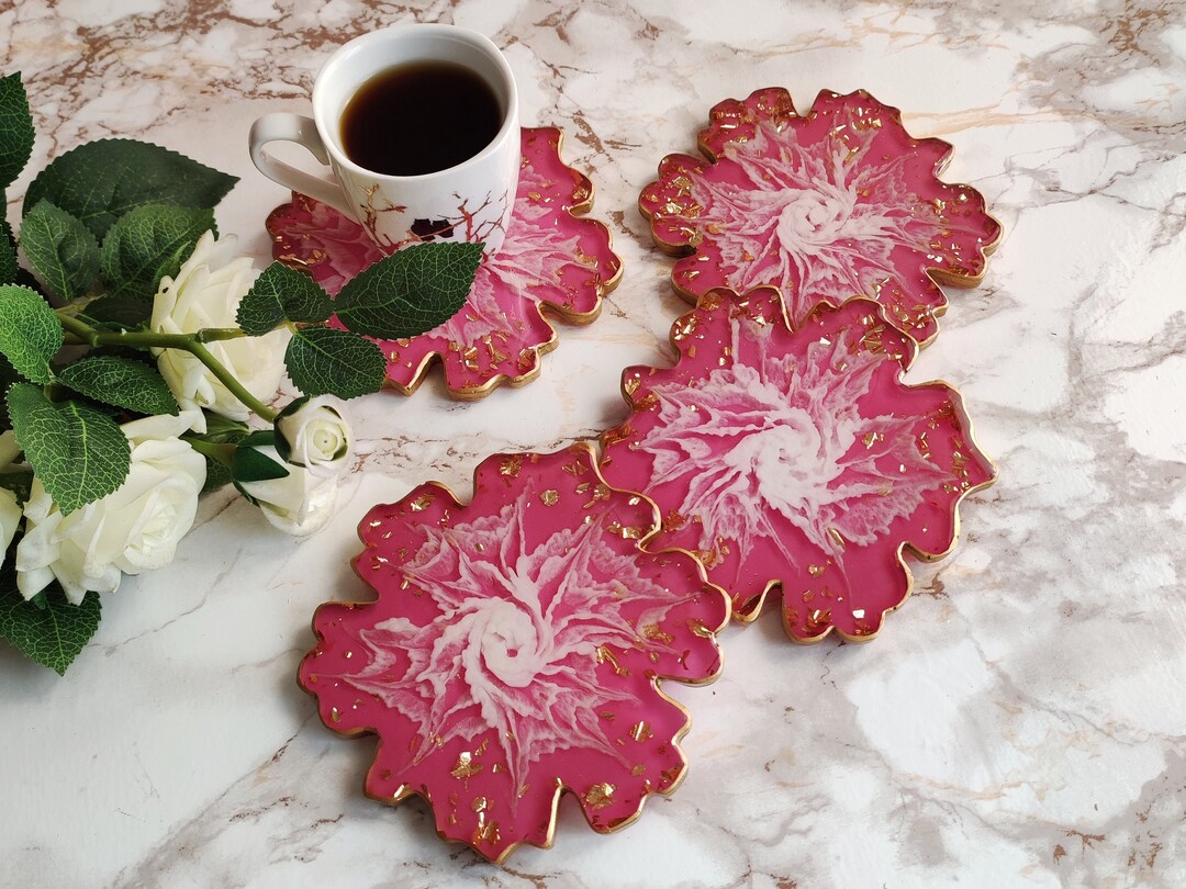 White and Pink Flower Resin Coasters Set, Cute Coasters, Unique ...