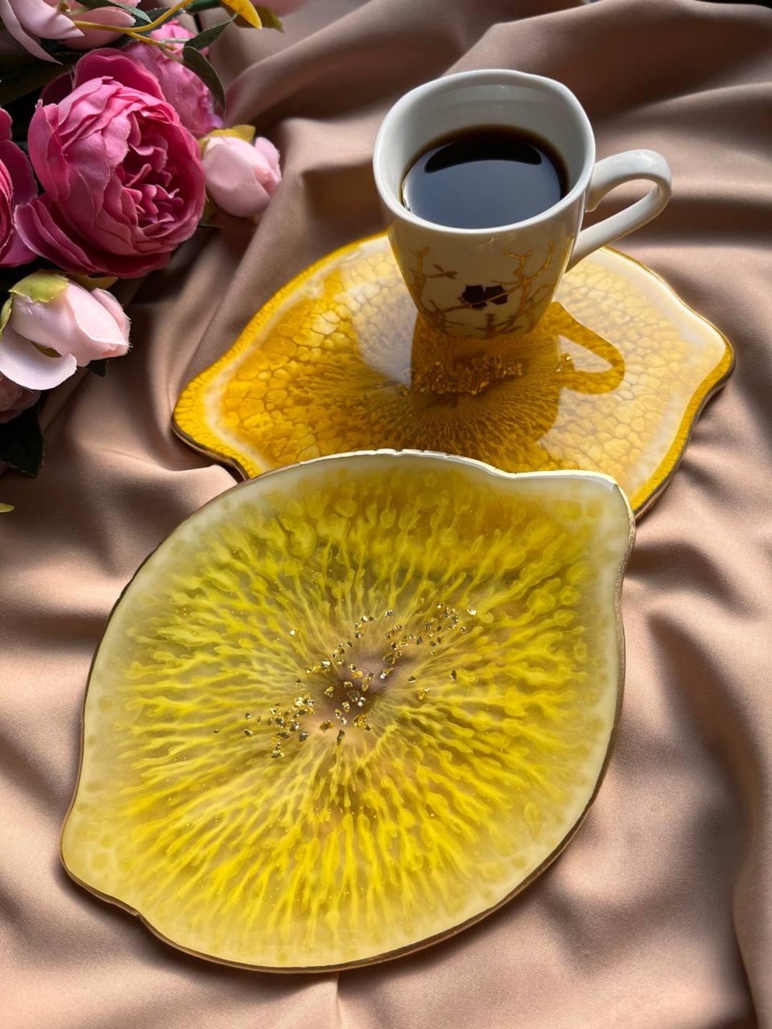 Lemon Resin Coasters Set: Handmade Fruit Summer Kitchen Decor - Etsy