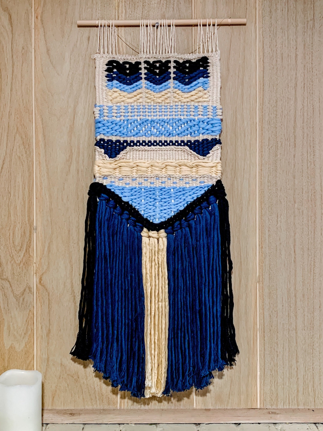 Blue Woven Wall Hanging, Pale Blue and Navy Blue Woven Wall Hanging ...