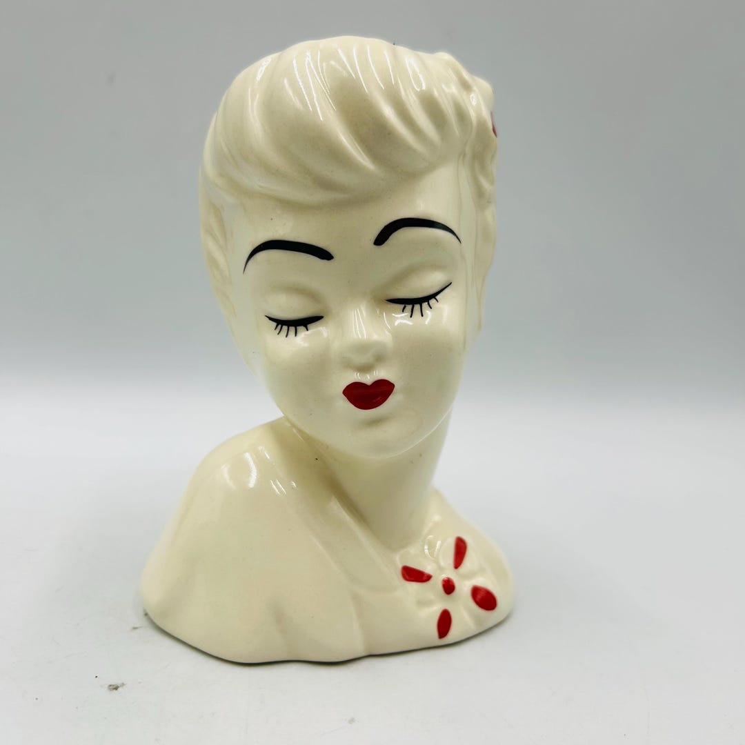 Vintage Betty Grable 1940s Lady Head Vase White Red Lipstick - Etsy