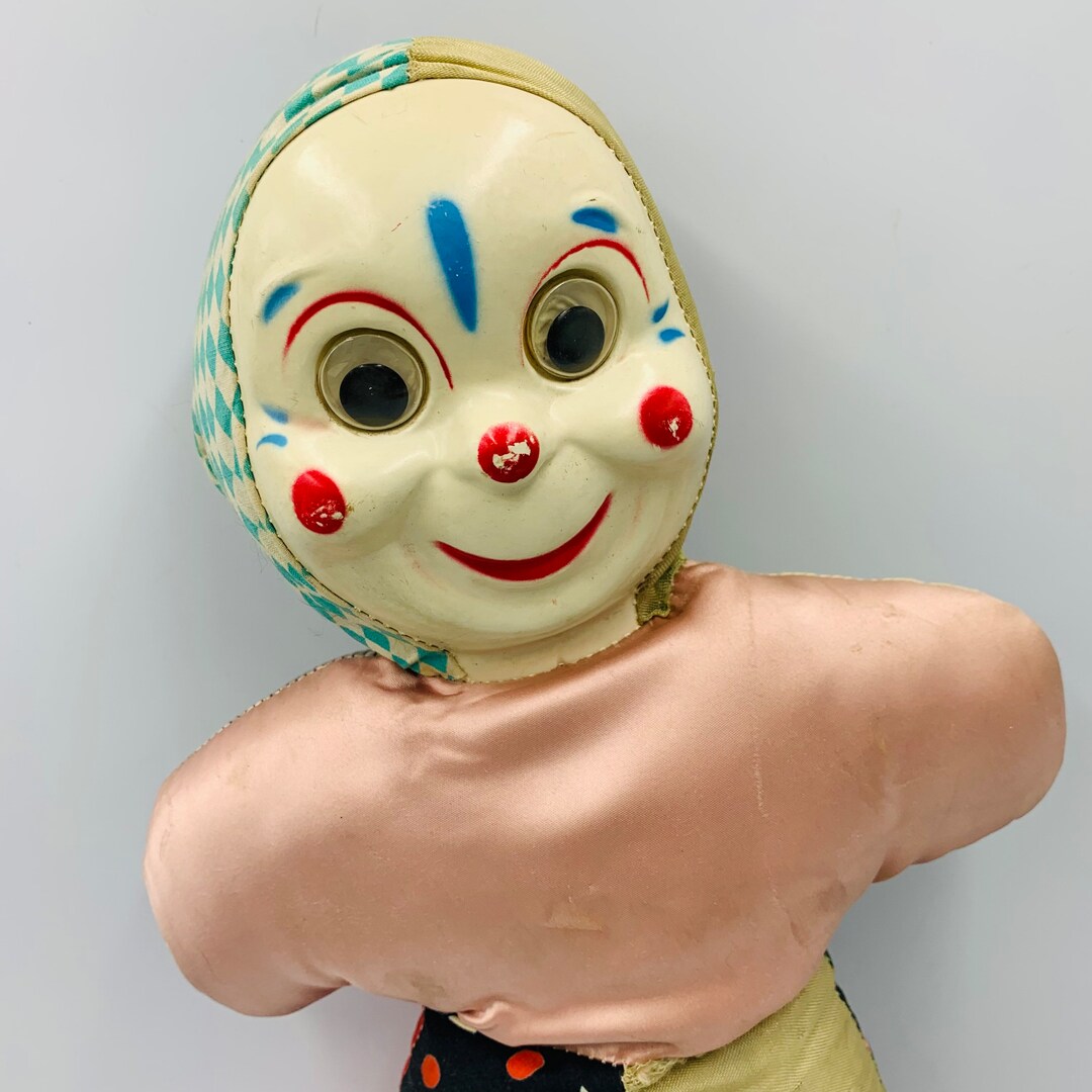 Vintage Creepy yet Adorable Rubber Face Patchwork Clown Doll FREE ...
