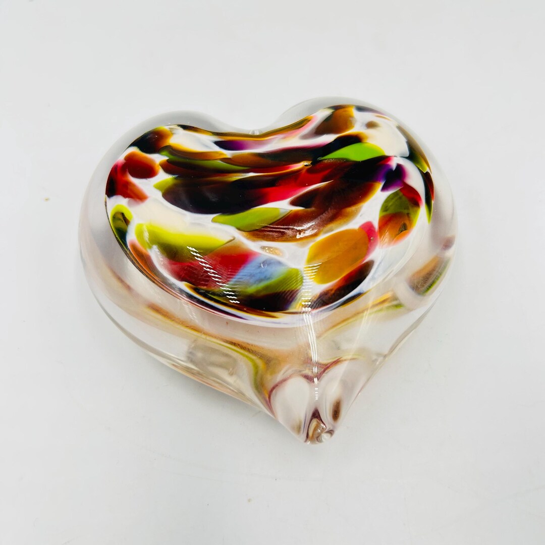 Signed 2007 Cased Colorful Art Glass Heart Paperweight - Etsy